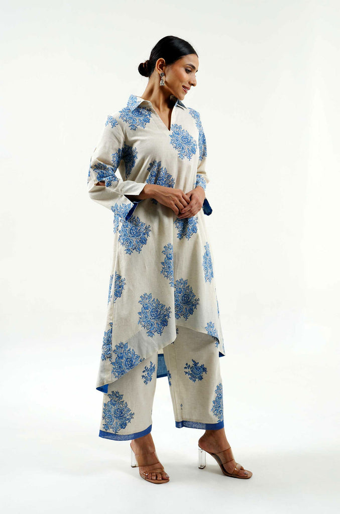 Indigo Rose Hand Block Printed Cord Set – Cyan India