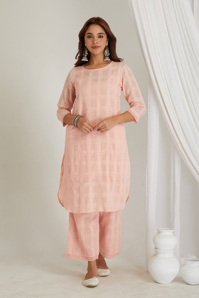 Pink Checkered Cord-Set with Slip – Cyan India